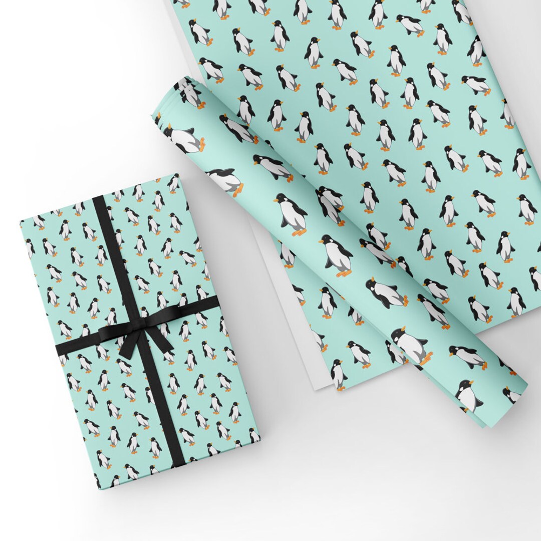 Penguin Gift Wrap. Large Gift Wrapping Paper in Blue + Matching Gift ...