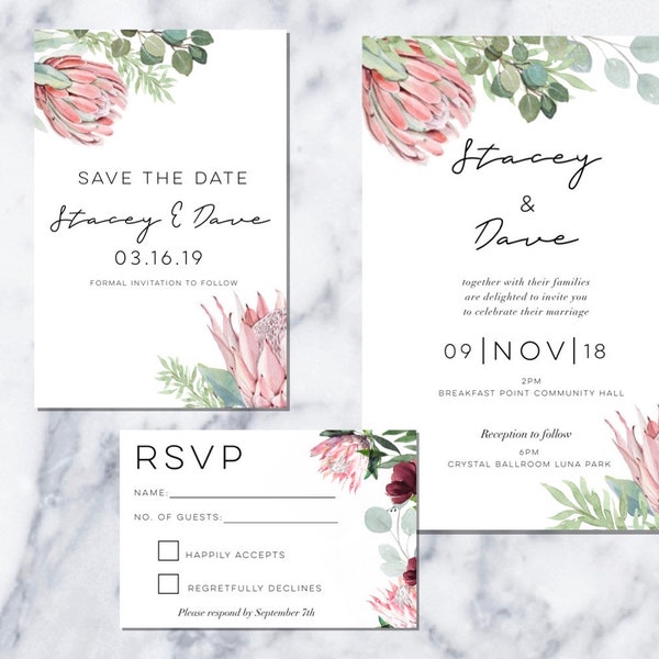 Protea Wedding Invitation - Etsy