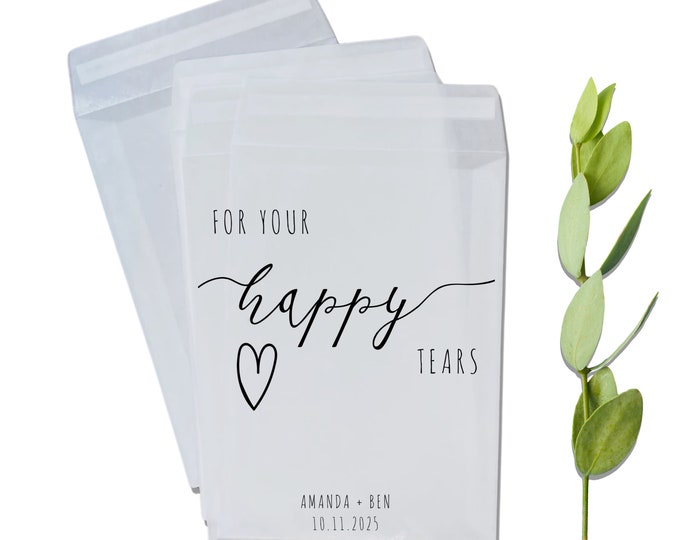 Happy Tears Wedding Tissues Packets 100% Biodegradable Glassine Empty ...