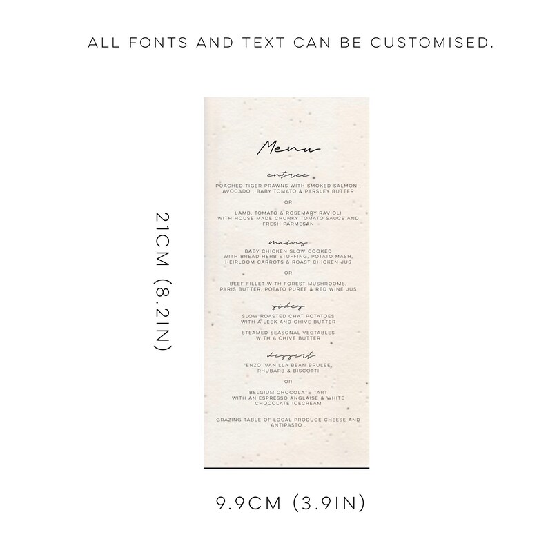 Plantable Menu-wedding Menu-seed Paper Menu-seed Paper-menu-sustainable ...