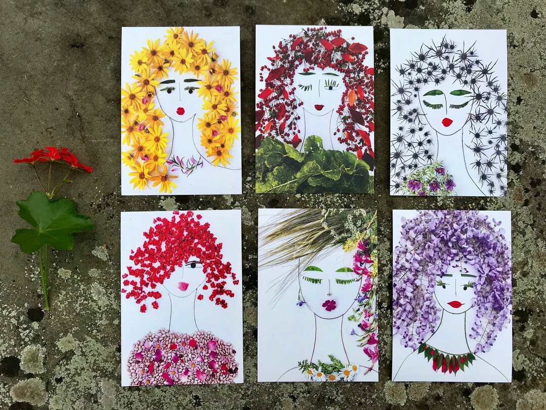 Set of Six Cards. Botanical Portraits of a Floral Plant Ladies ...