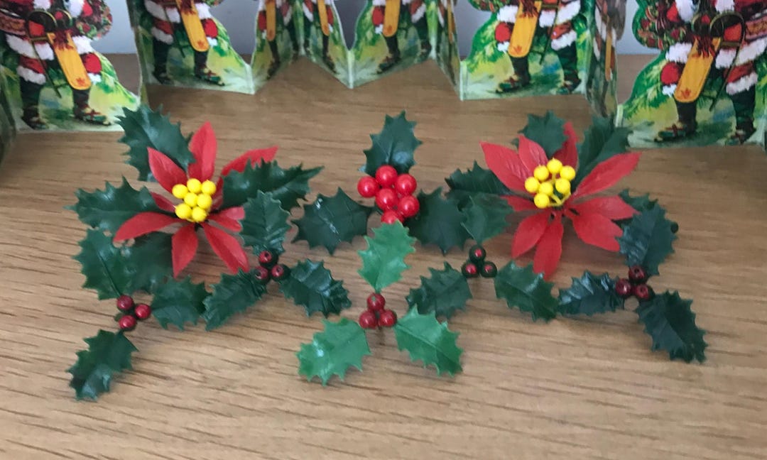 Holly and Poinsettia Sprigs Cake Topper Decorations. - Etsy