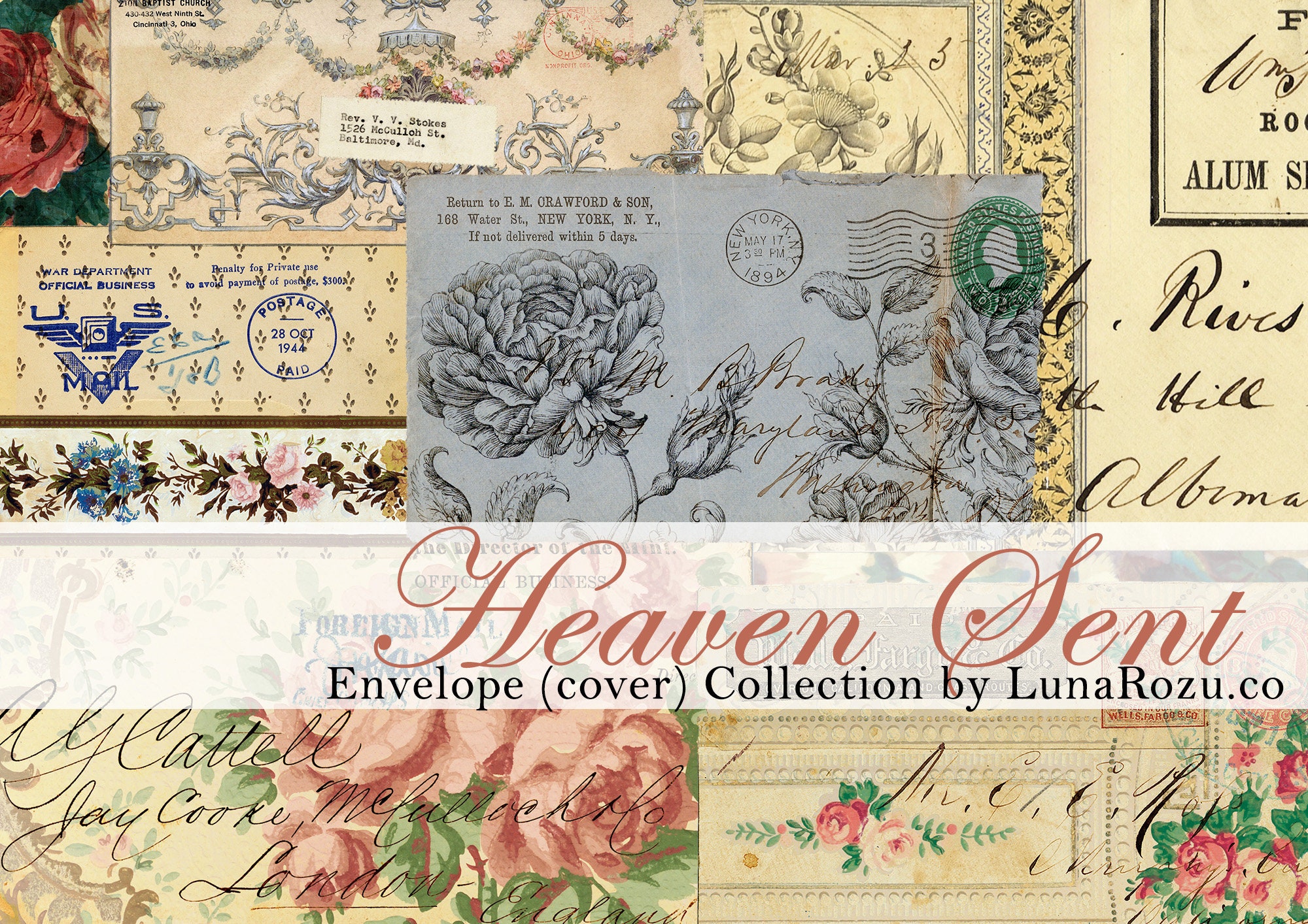 Heaven Sent - Vintage Envelope Covers for Junk Journals - Digital ...