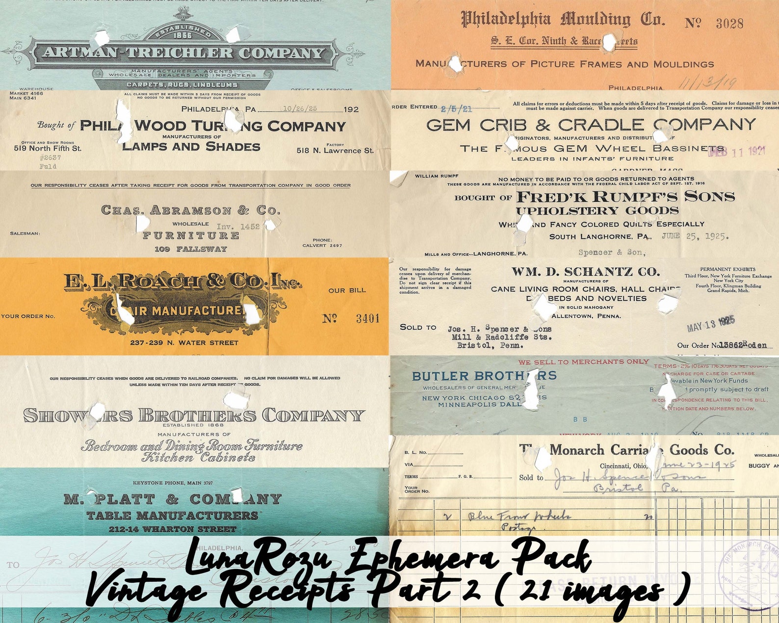Digital Download Vintage Receipts Part 2 Ephemera Pack - Etsy