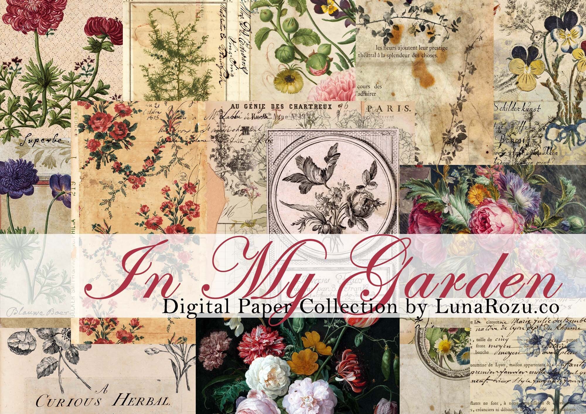 In My Garden Digital Kit - Vintage Floral Botanical - Junk Journal ...