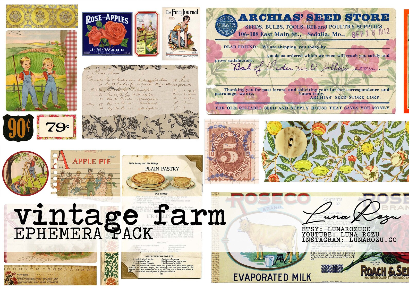 Vintage Farm Ephemera Pack - Digital Download - Etsy