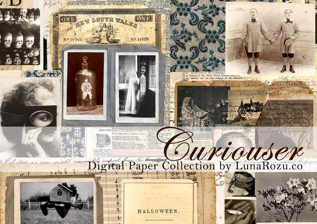 Curiouser - Vintage Sepia Halloween Odd Stranger Junk Journal Papers ...