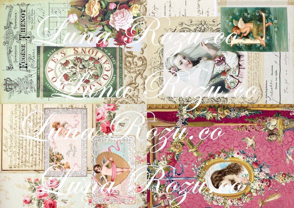 Lovelovelove - Valentine - Romantic - Cupid - Digital Papers - Vintage ...