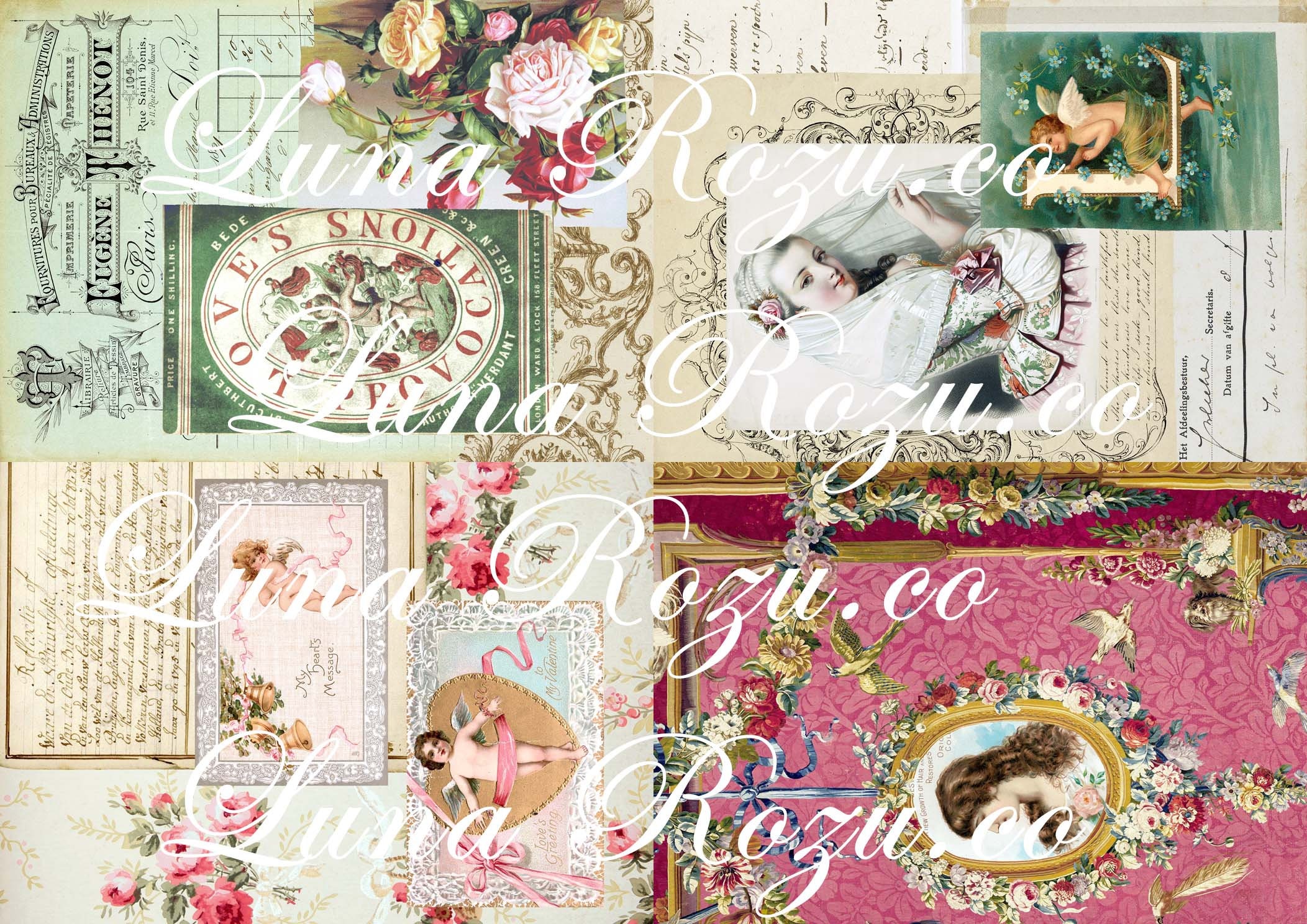 Lovelovelove - Valentine - Romantic - Cupid - Digital Papers - Vintage ...