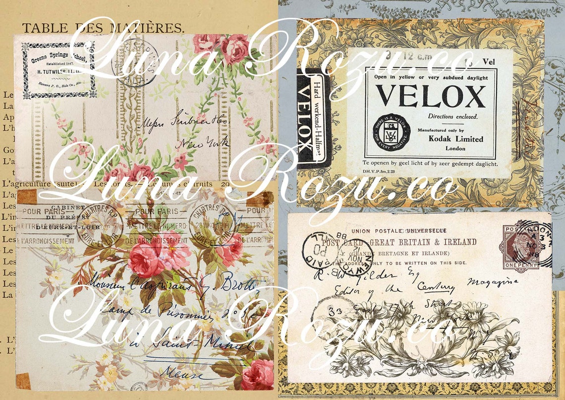 Handwritten Vintage Floral Envelope Covers for Junk Journals Digital ...