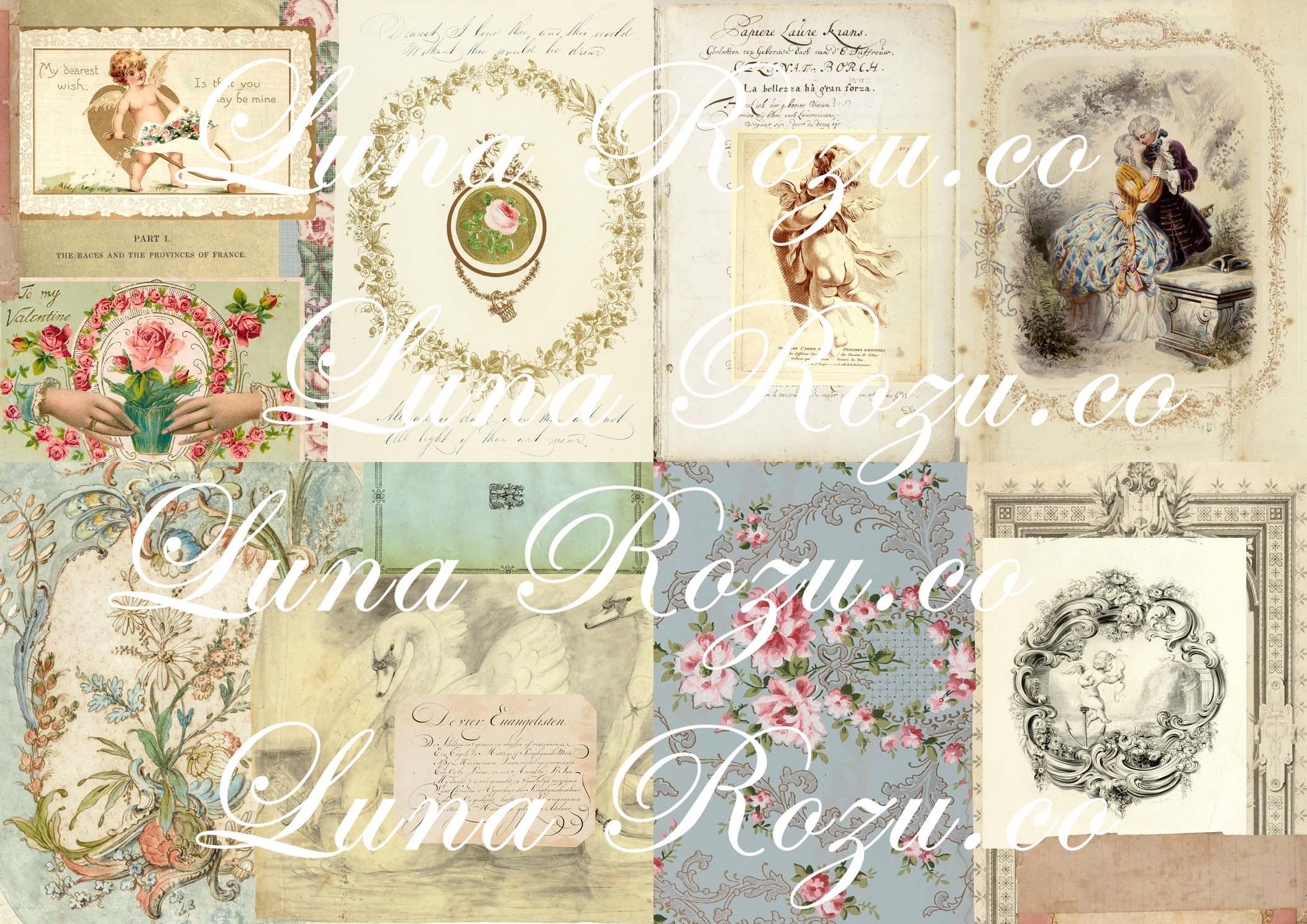 Lovelovelove - Valentine - Romantic - Cupid - Digital Papers - Vintage ...