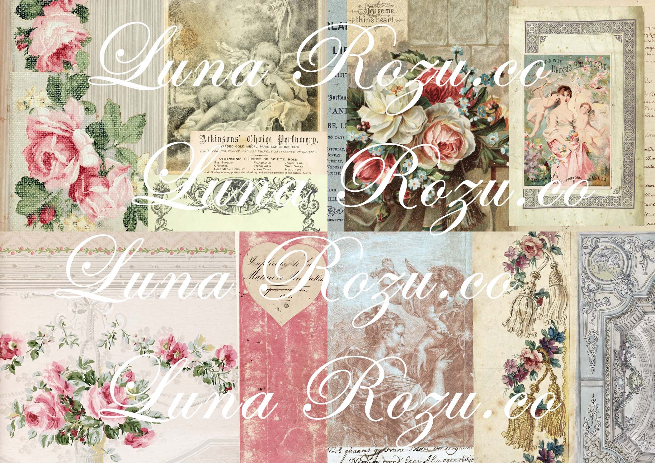 Lovelovelove - Valentine - Romantic - Cupid - Digital Papers - Vintage ...