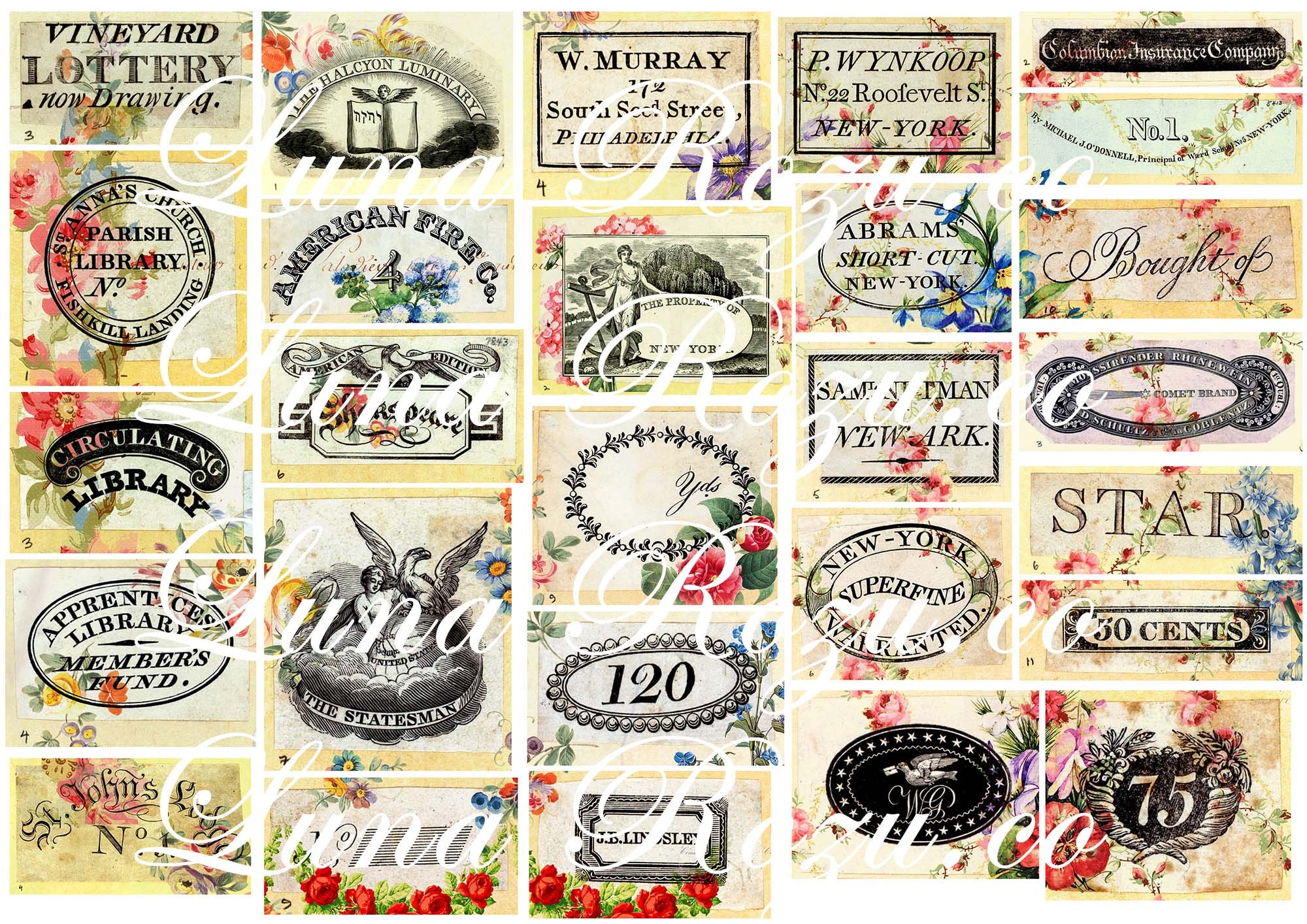 More Labels - Floral - Vintage Labels - Ephemera - Digital Download ...
