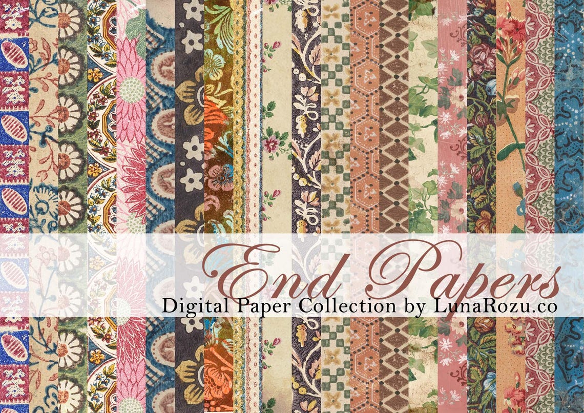 Vintage Patterns - End Papers - Antique - Digital Papers - Scrapbooking ...