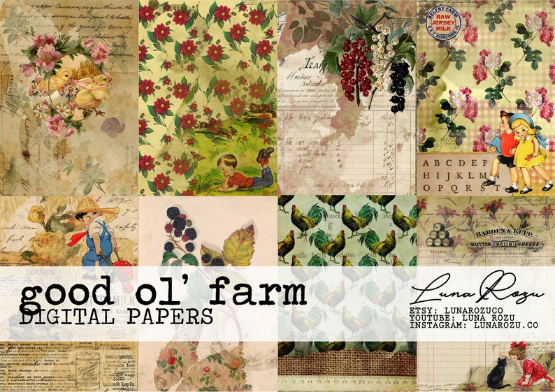 Good Ol' Farm Vintage Digital Paper Pack - Etsy