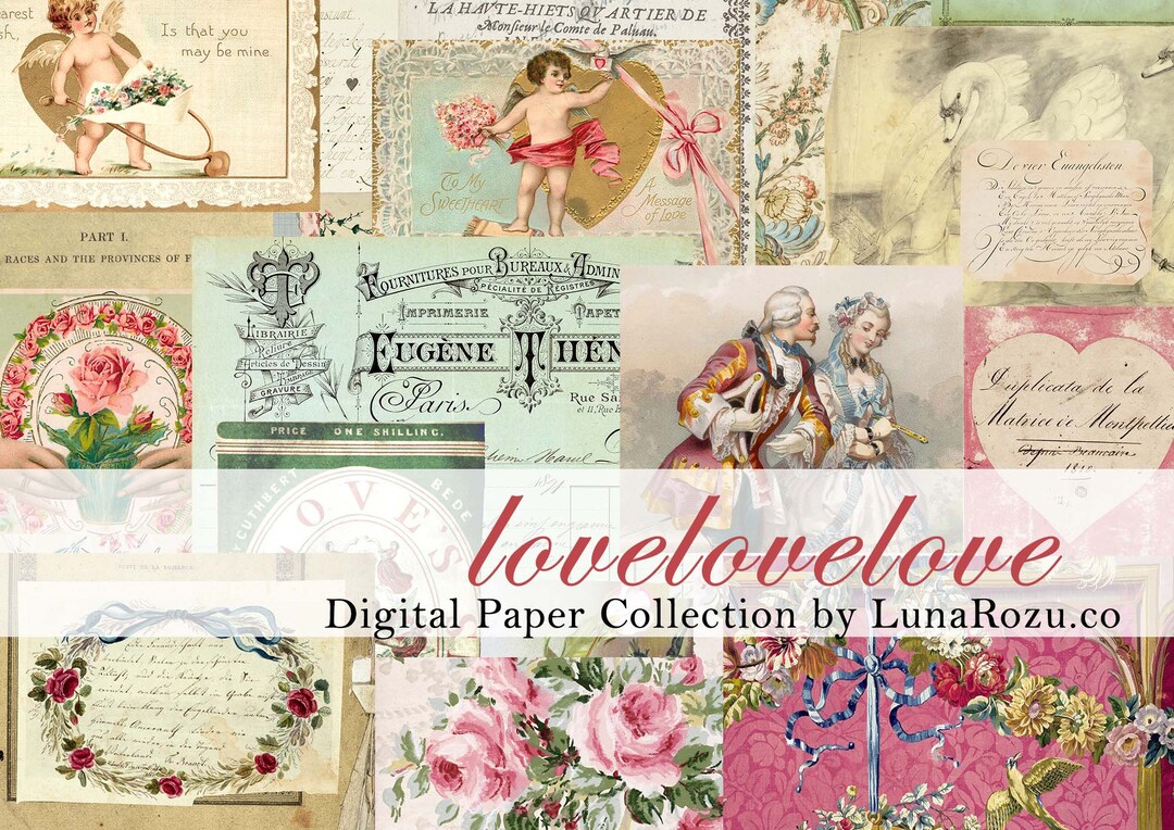 Lovelovelove - Valentine - Romantic - Cupid - Digital Papers - Vintage ...
