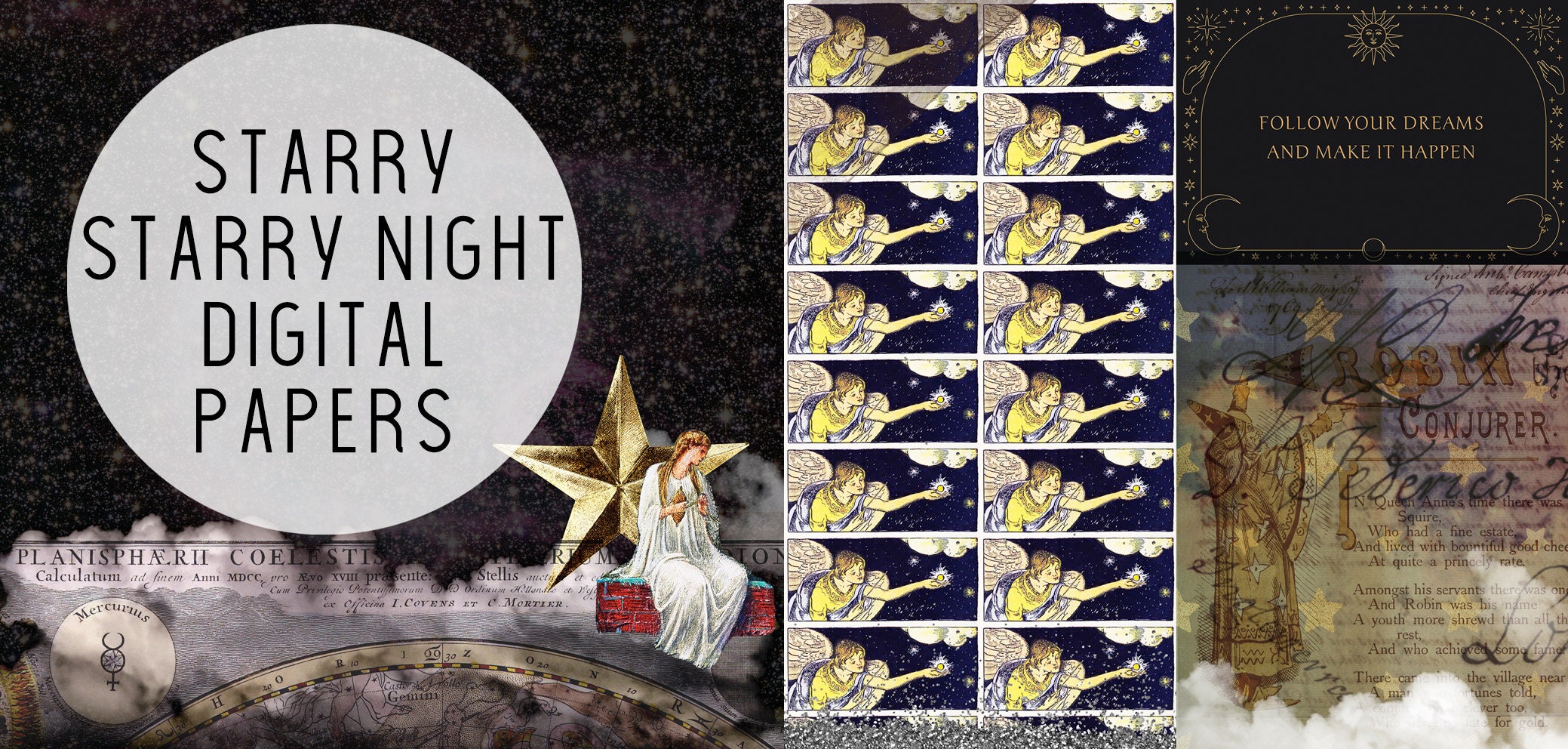 Starry Starry Night Vintage Celestial Journal Papers Digital Download ...