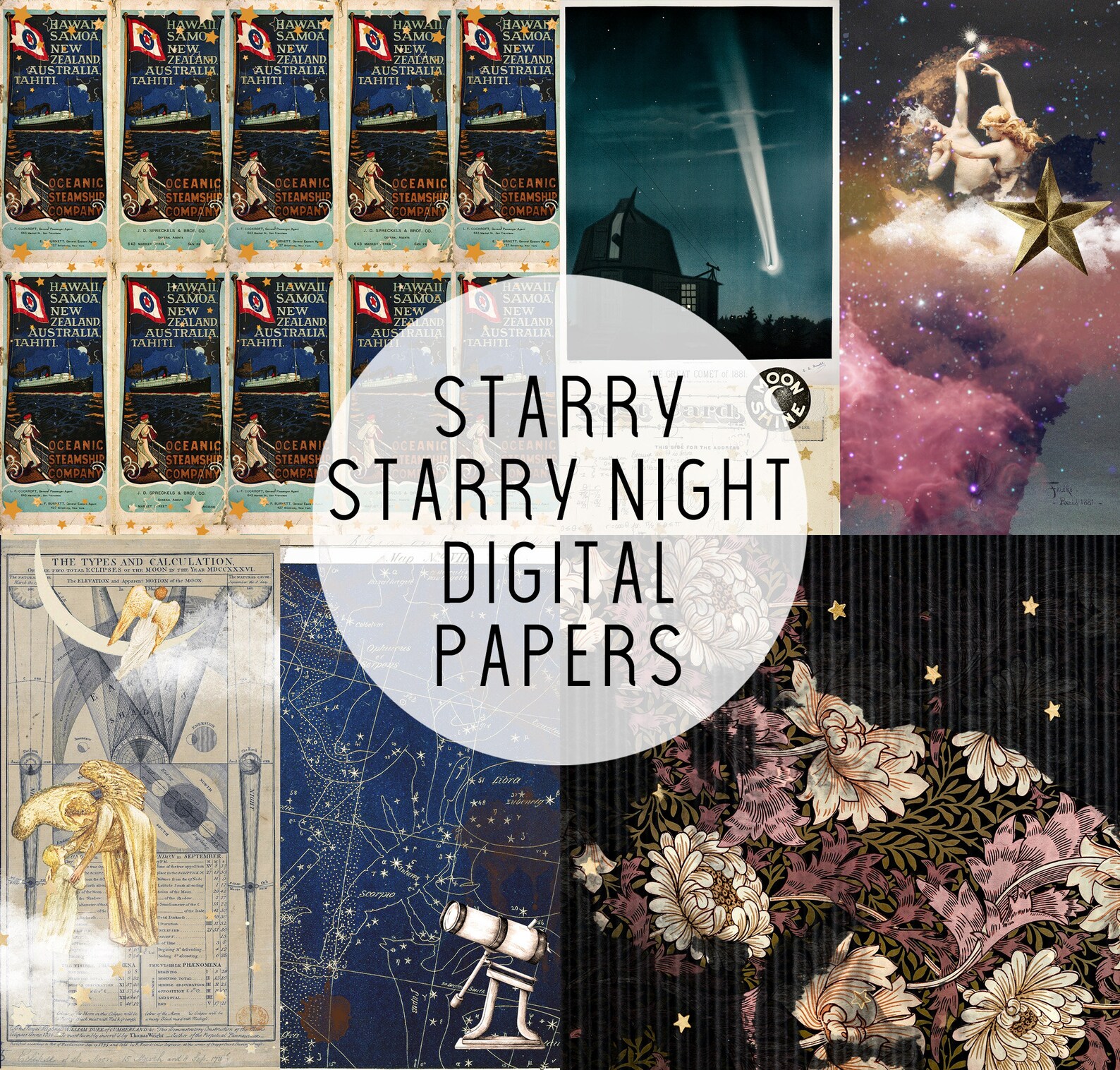 Starry Starry Night - Vintage Celestial Journal Papers - Digital ...