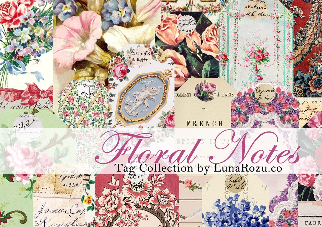 Floral Notes - Vintage Floral Tags - Journal Cards - Printable ...