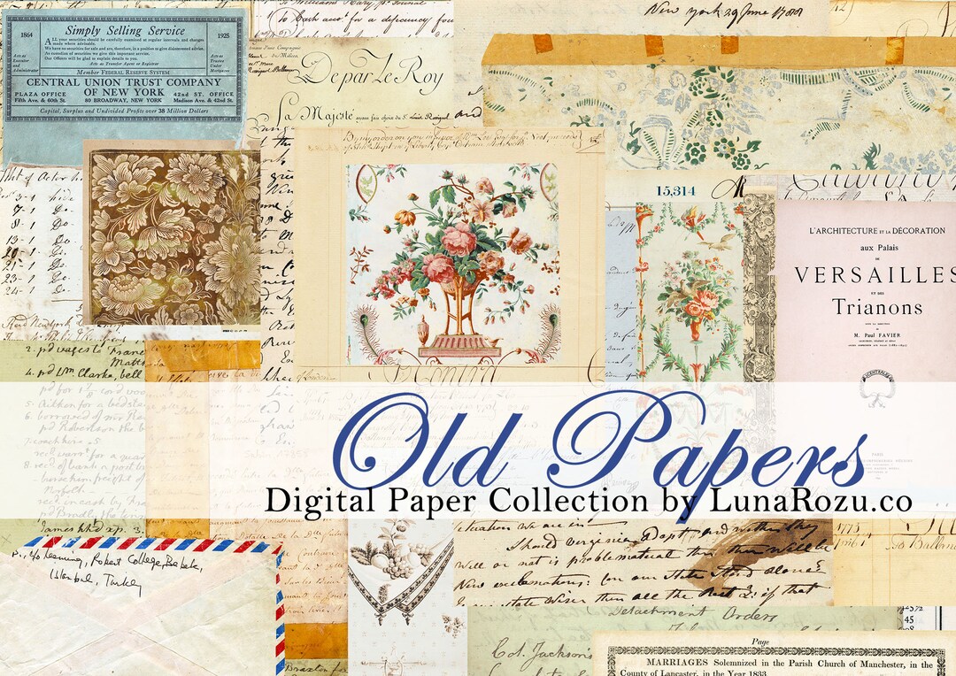 Old Papers Digital Kit - Vintage Floral - Script - Junk Journal Papers ...