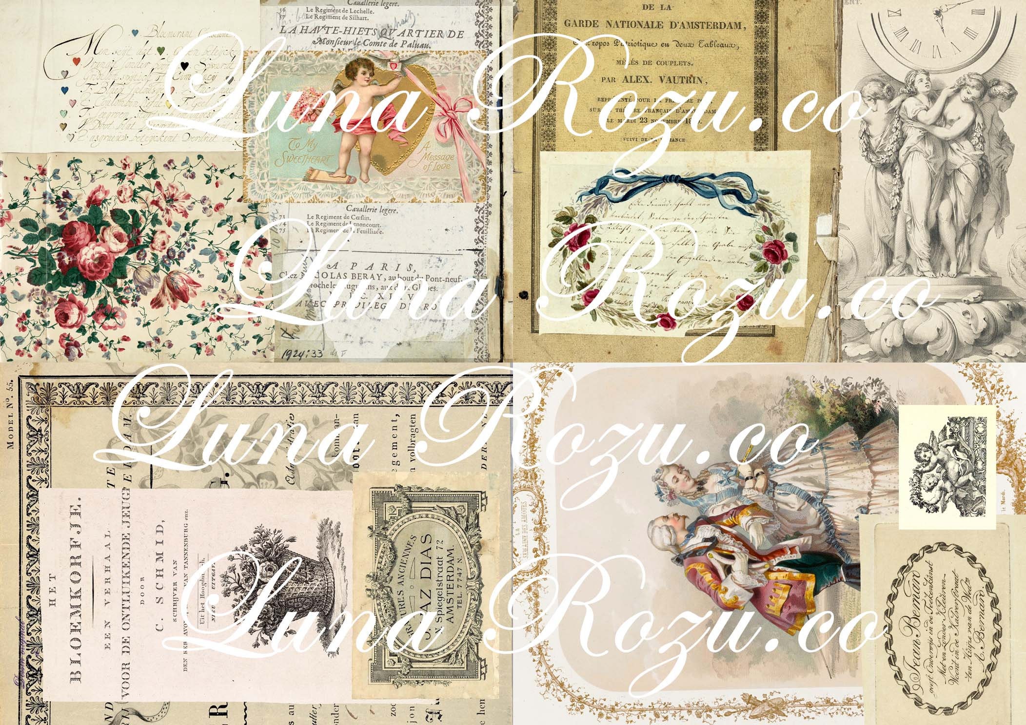 Lovelovelove - Valentine - Romantic - Cupid - Digital Papers - Vintage ...