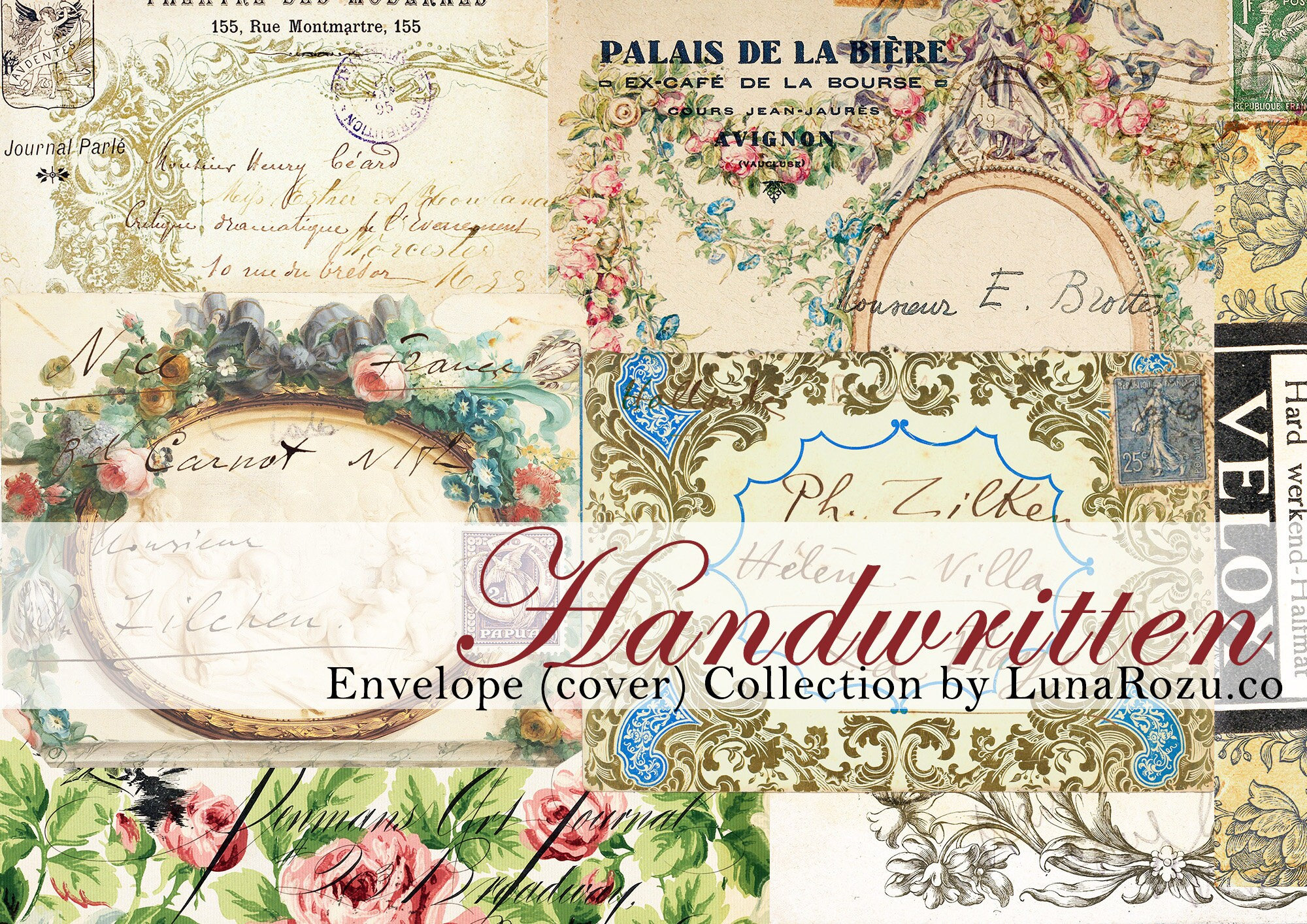 Handwritten Vintage Floral Envelope Covers for Junk Journals Digital ...