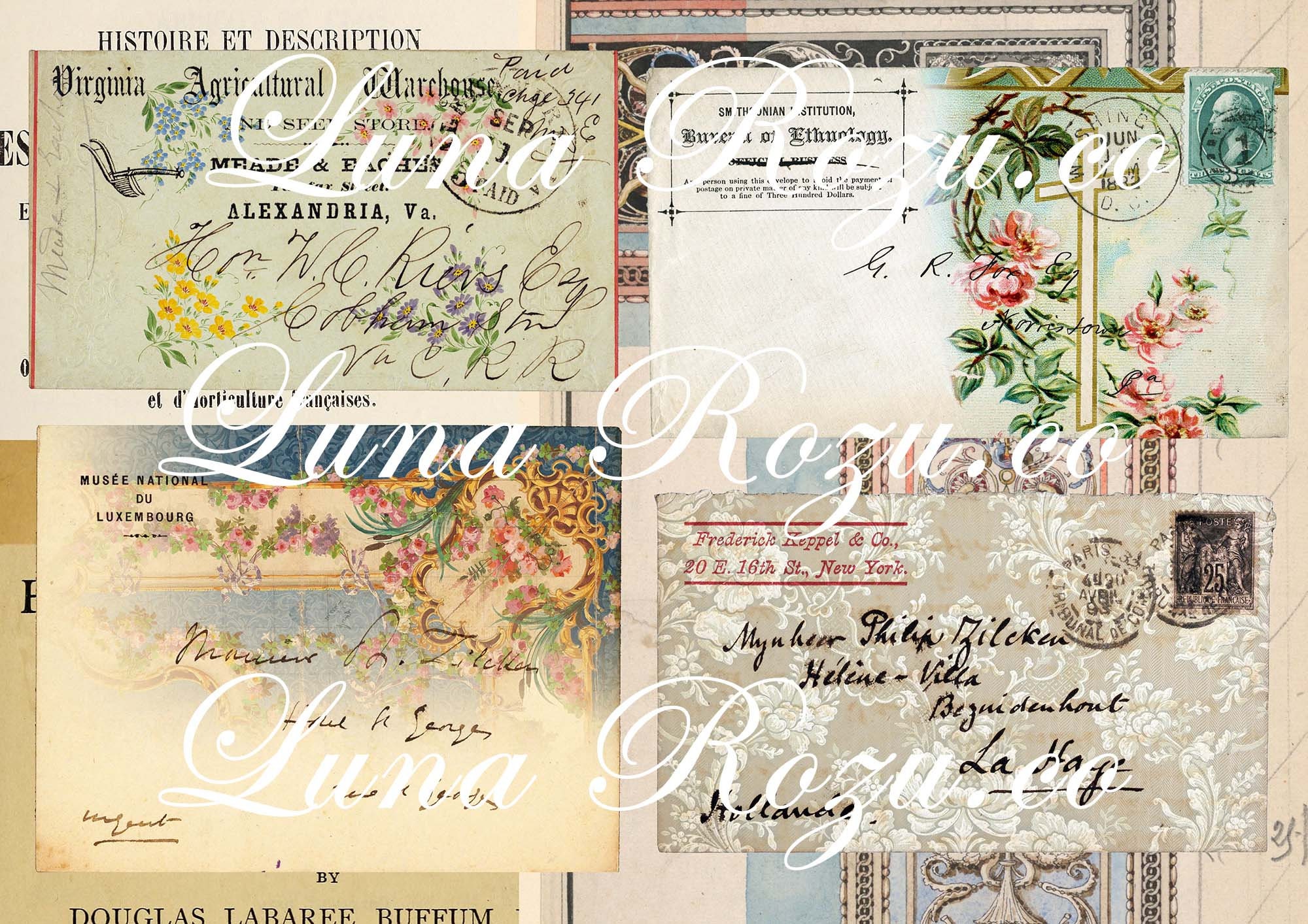 Handwritten Vintage Floral Envelope Covers for Junk Journals Digital ...