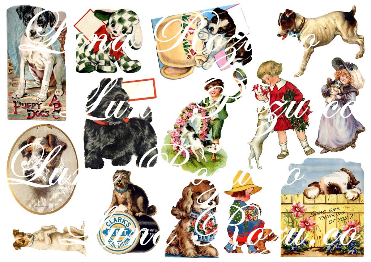 Vintage - Dog - Puppies - Pets - Victorian - Floral - Digital Download ...