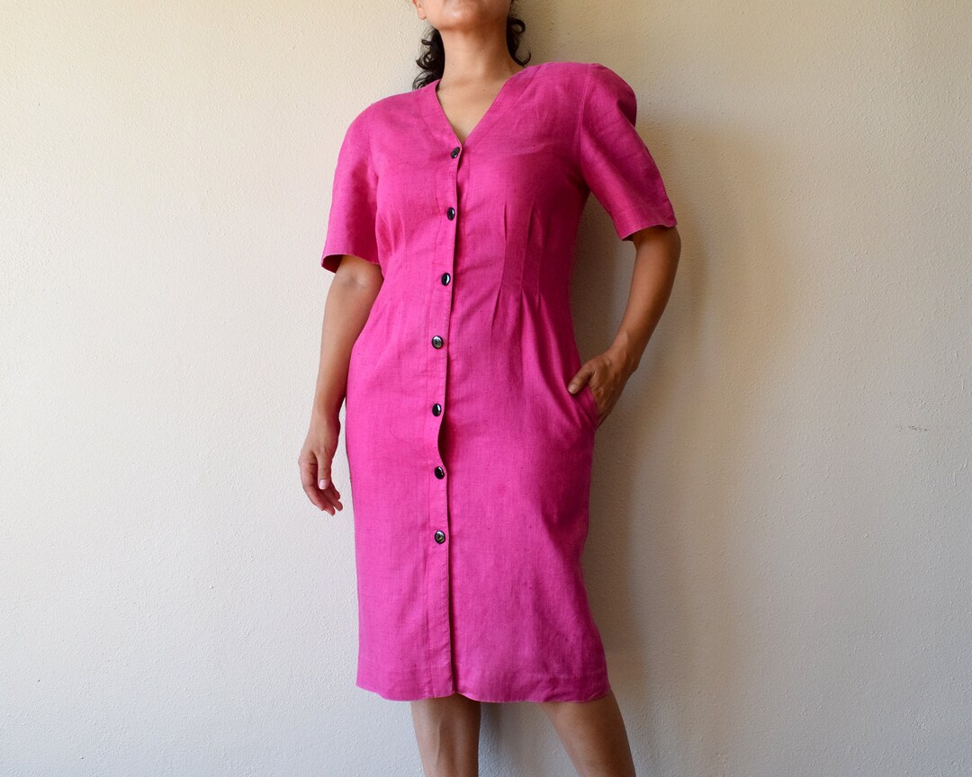 Liz Claiborne Hot Pink Linen Shirt Dress - Etsy