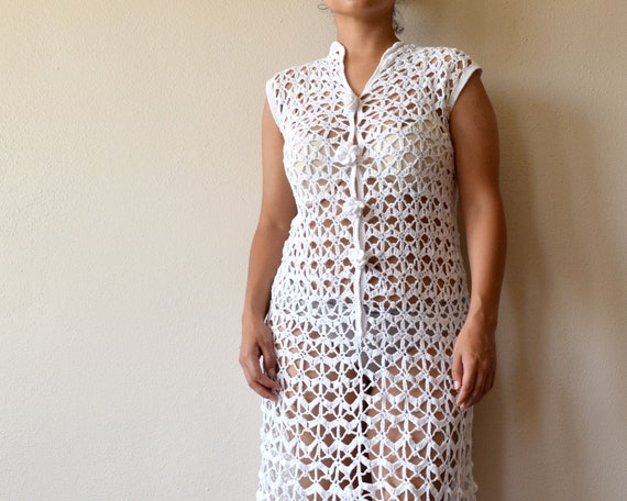 white crochet open knit dress - Gem