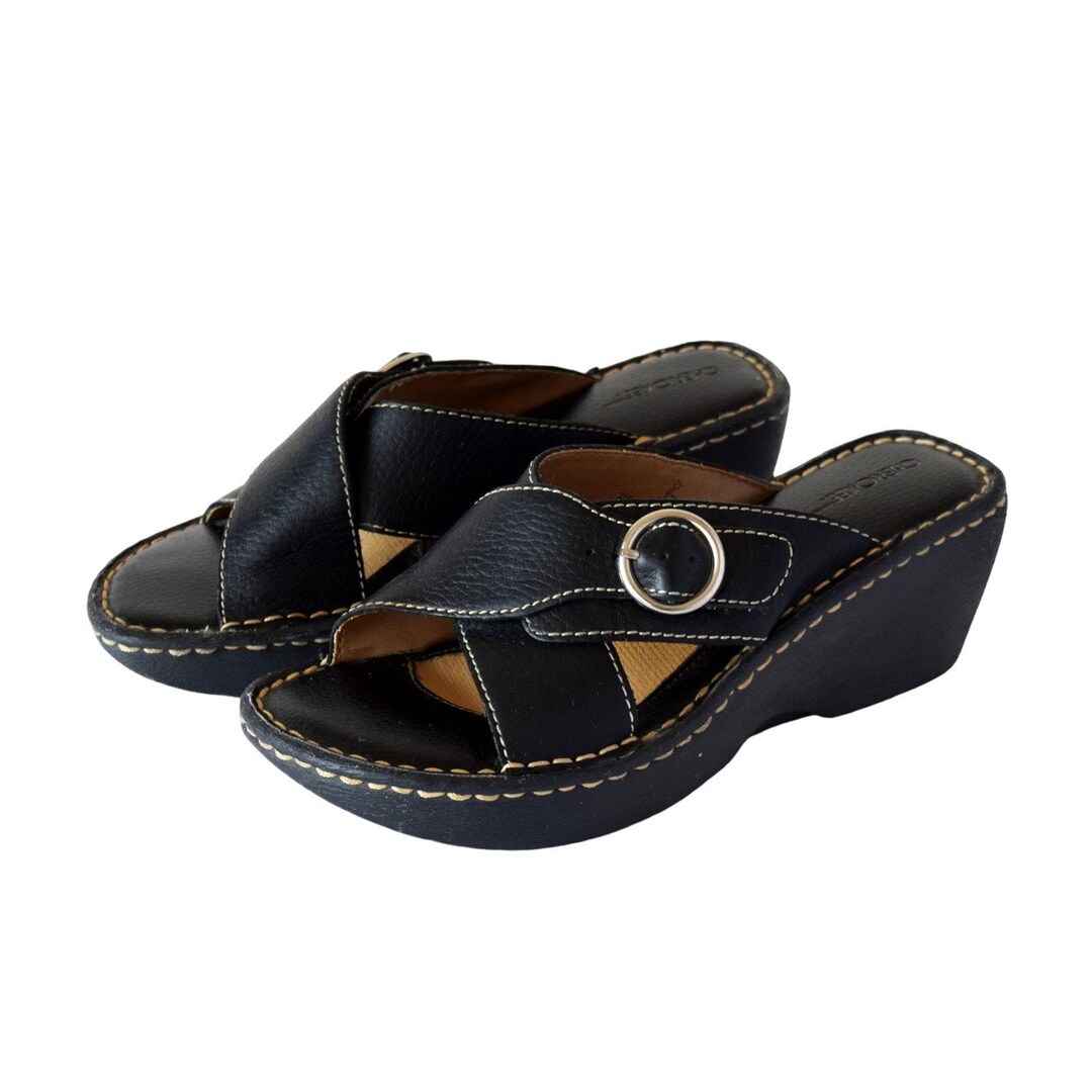 Y2K Cherokee Black Leather Platform Sandals Size 7.5, Vintage 90s ...