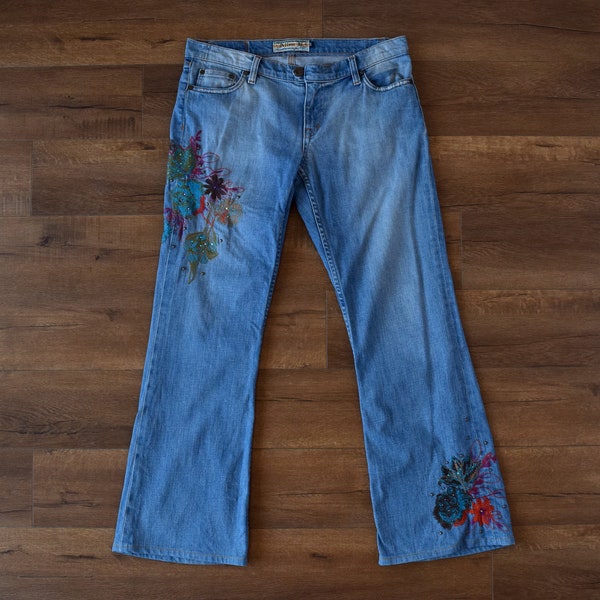 Embroidered Jeans - Etsy