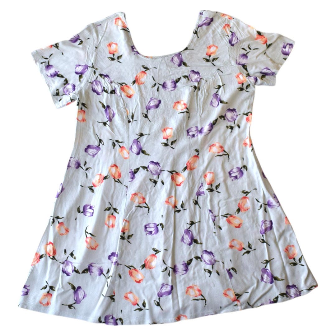 Vintage Blue Floral Dress Plus Size 20 – Soft Pastel Print, Flowy Fit ...