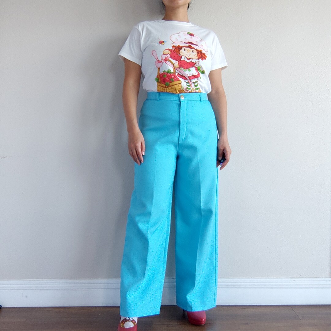 Sky Blue High Waisted Pants Size 28 Waist Retro Chic Fashion Statement ...