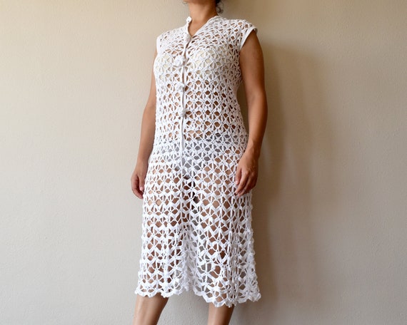 white crochet open knit dress - Gem