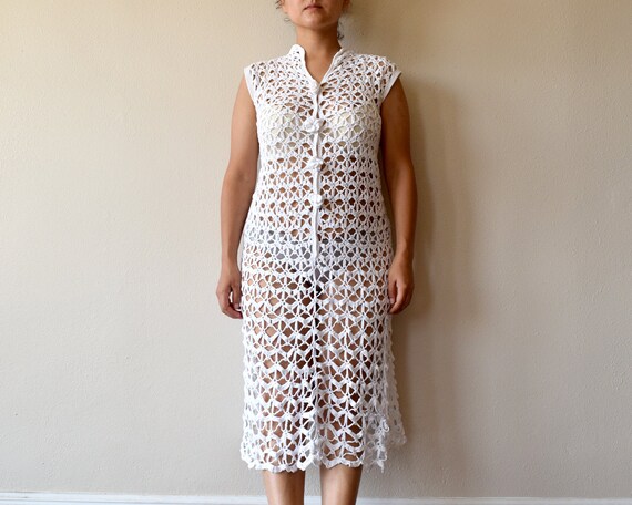 white crochet open knit dress - Gem
