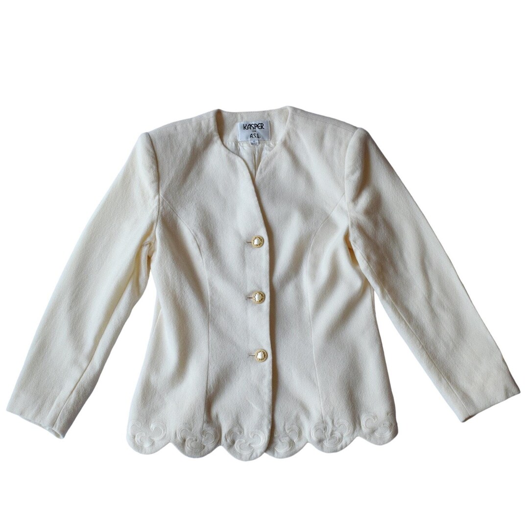 80s Kasper Cream Ivory Wool Blazer Jacket Size 10 - Elegant Women's ...