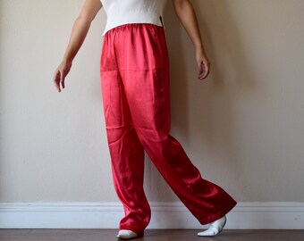 Red Satin Pants - Etsy