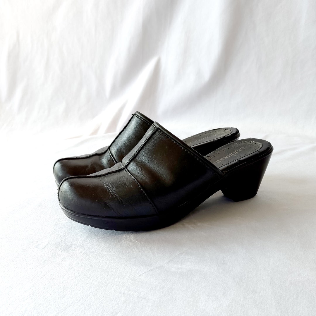 90s Inspired Black Leather Mule Clogs Size 9 Slip-on Grunge Style - Etsy