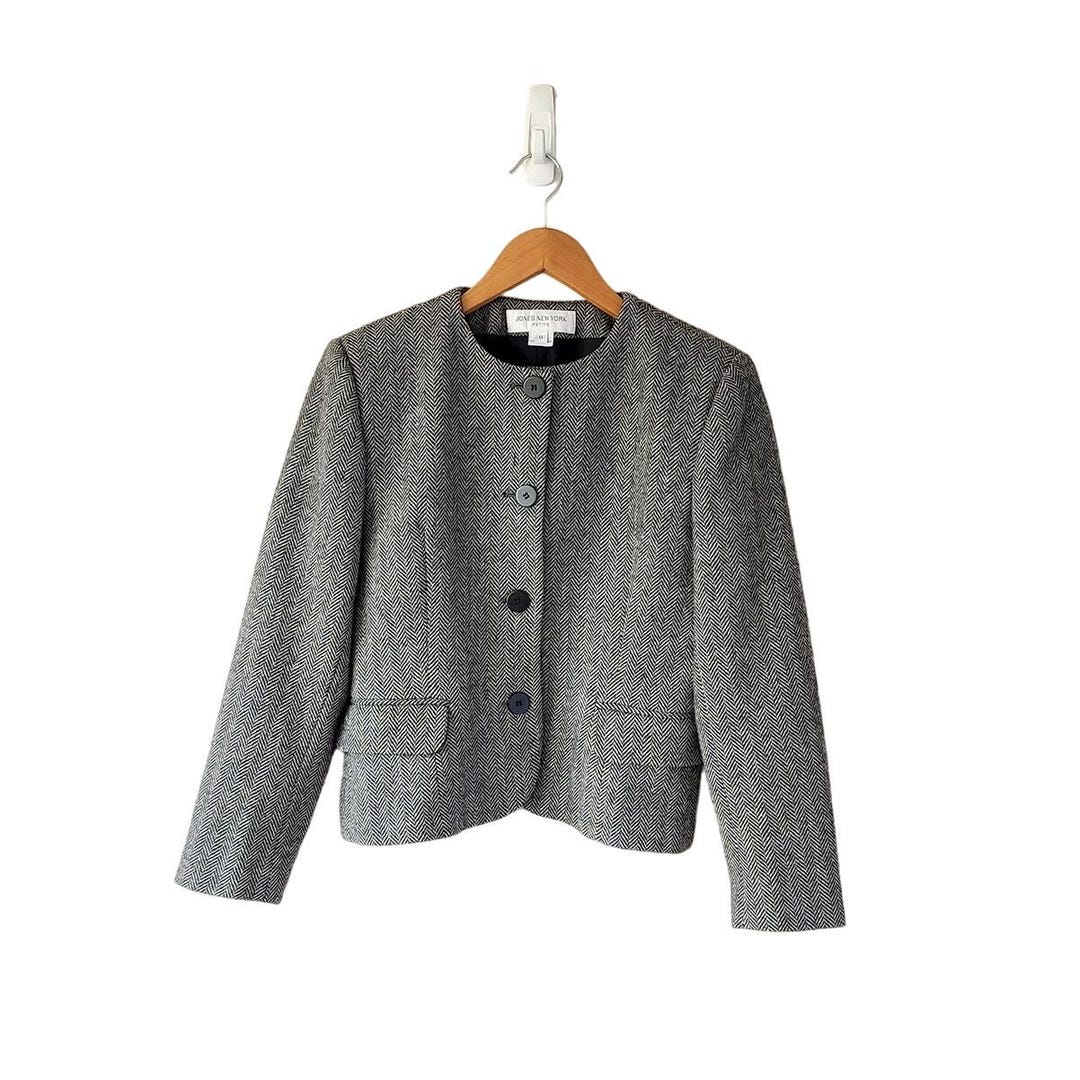 Vintage Jones New York Gray Wool Button up Jacket Size 8 Petite Fitted ...
