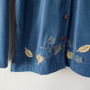 Vintage Blue Shacket With Embroidered Autumn Leaves Fall Jacket - Etsy