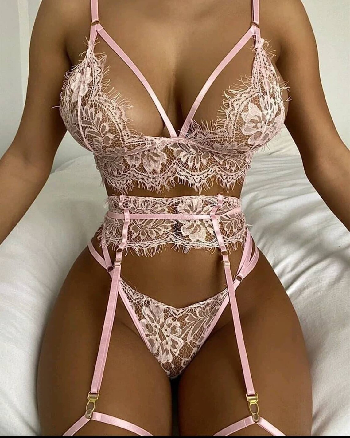 Eyelash Lace Garter Lingerie Set Etsy