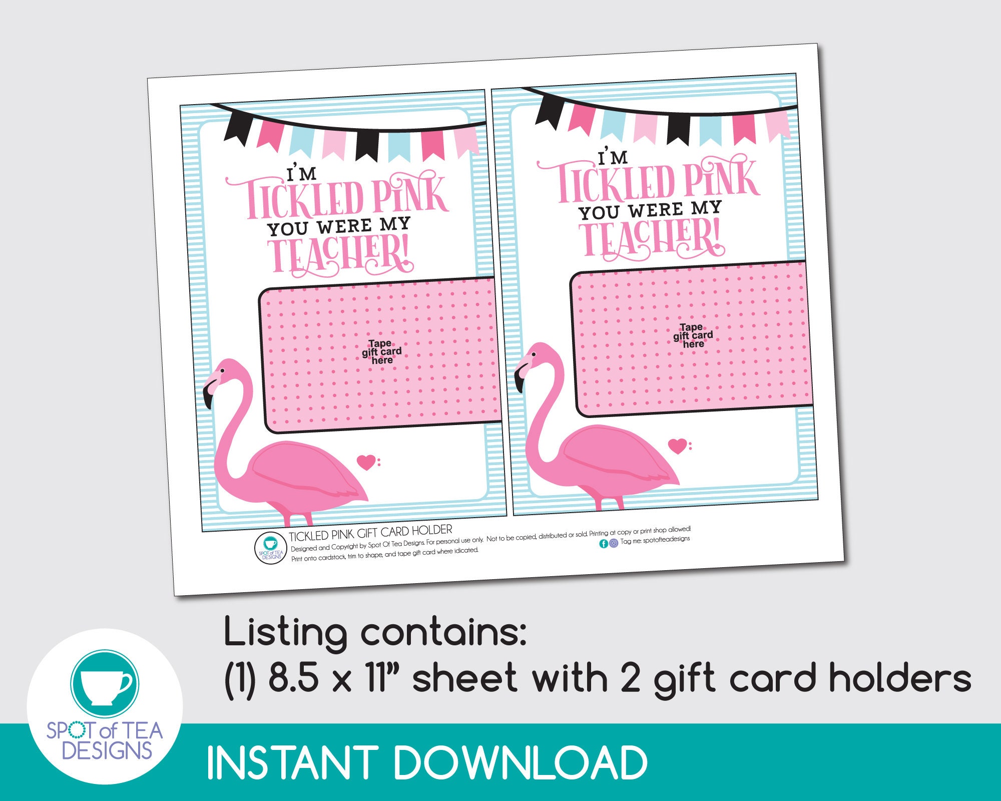 Tickled Pink Gift Card Holder Last Day of School Gift | Etsy