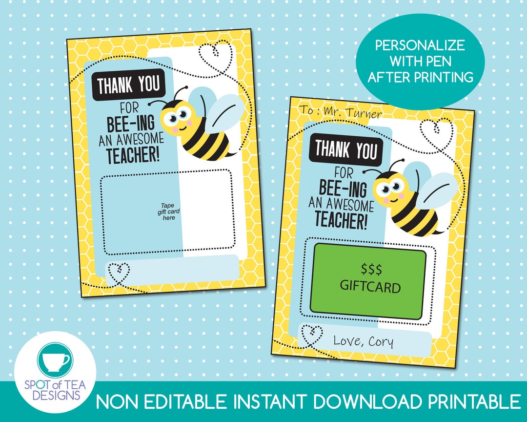 Beeing Awesome Teacher Gift Card Holder School Printables - Etsy