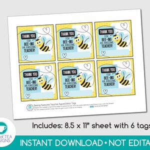 Beeing Awesome Teacher Appreciation Tag | Last Day of School Tag ...