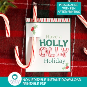 Holly Jolly Holiday Candy Cane Holder Tags | Candy Cane Holder | Candy ...