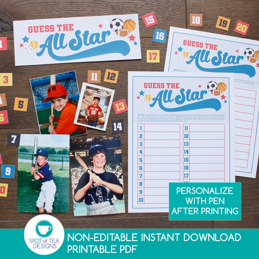 Guess the All Star Printable Game Printable Party Game Softball Game ...