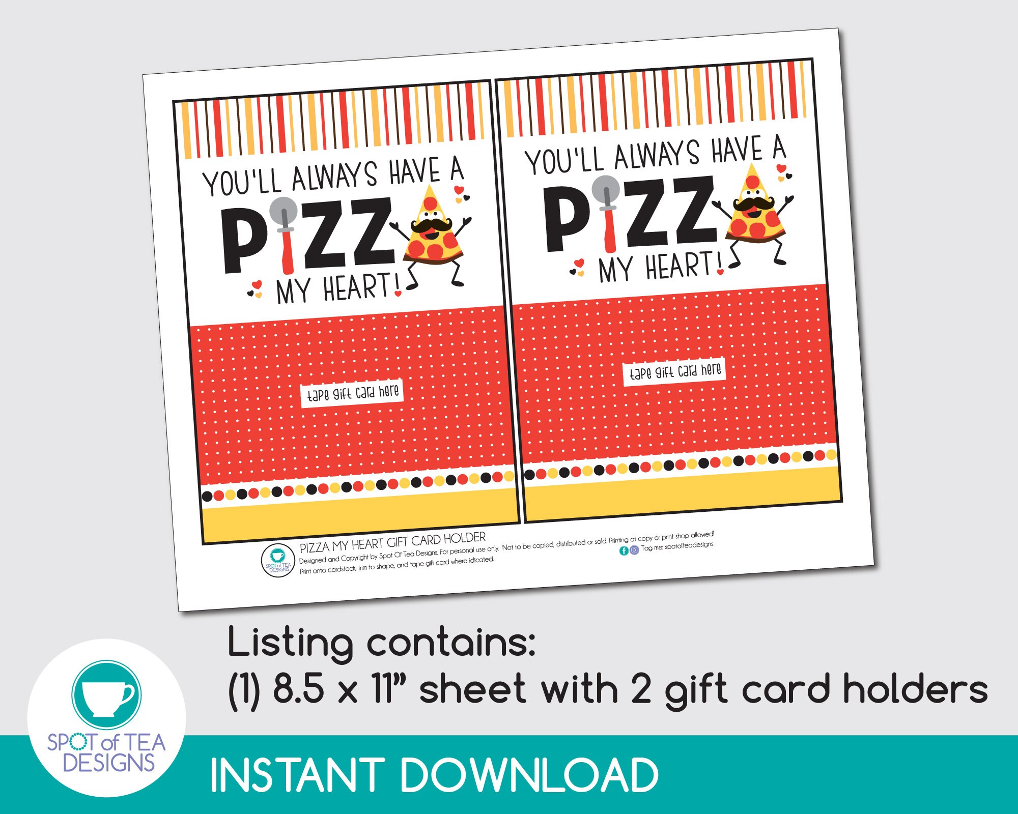 Pizza My Heart Gift Card Holder Father's Day Gift Idea | Etsy