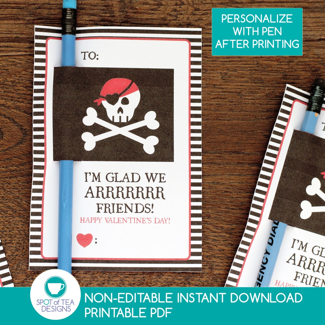Pirate Valentines Pencil Holder Cards: Classroom Printables (PDF ...