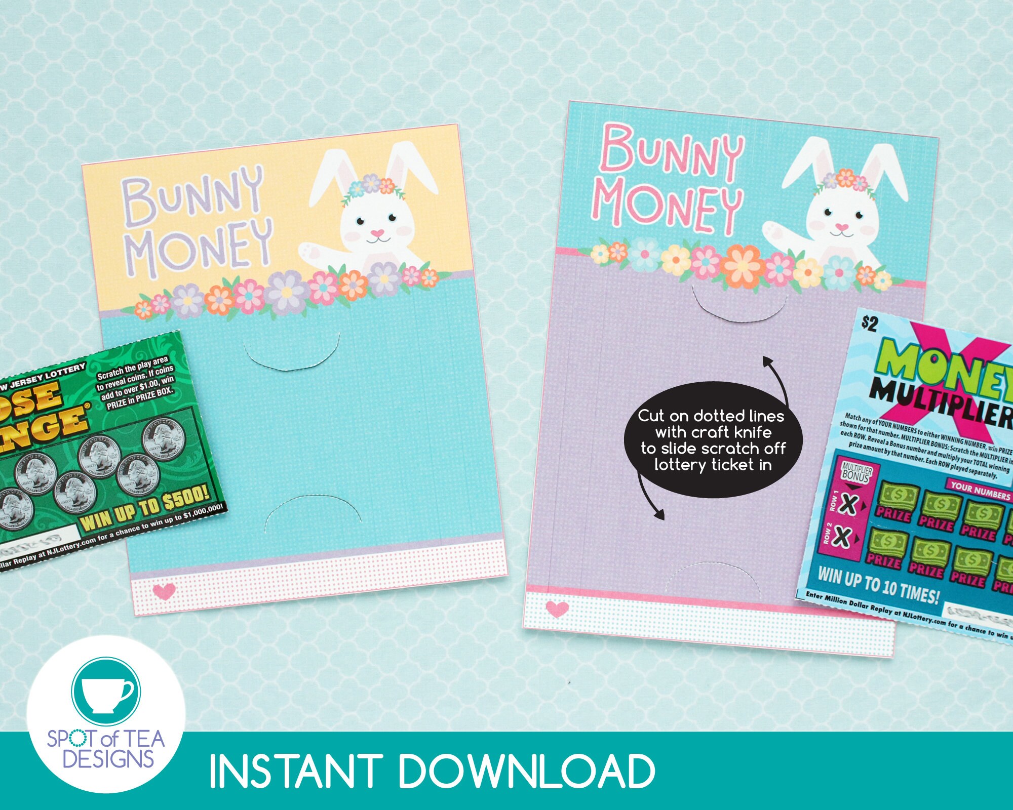Bunny Money Easter Lottery Ticket Holder Easter Printable - Etsy